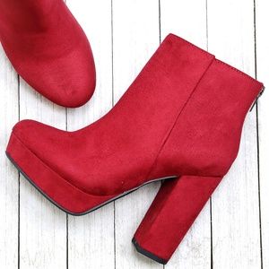 Shoes | New Red Platform Chunky Heel Ankle Boots Booties | Poshmark